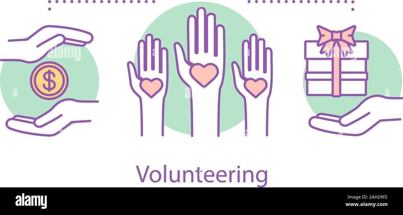 Volunteering concept icon. Charity idea thin line illustration ...