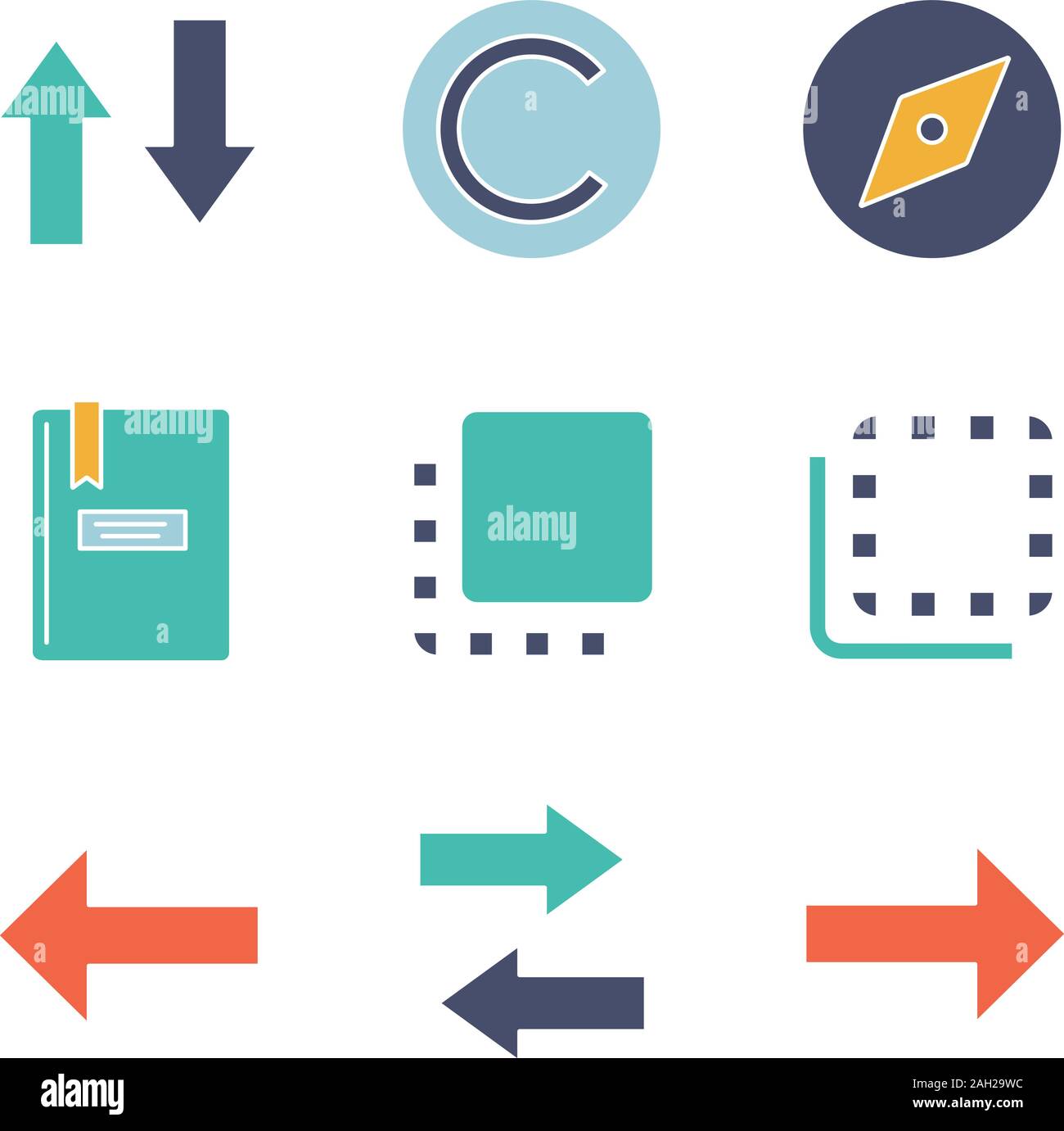 UI/UX glyph color icons set. Vertical and horizontal swap, copyright ...