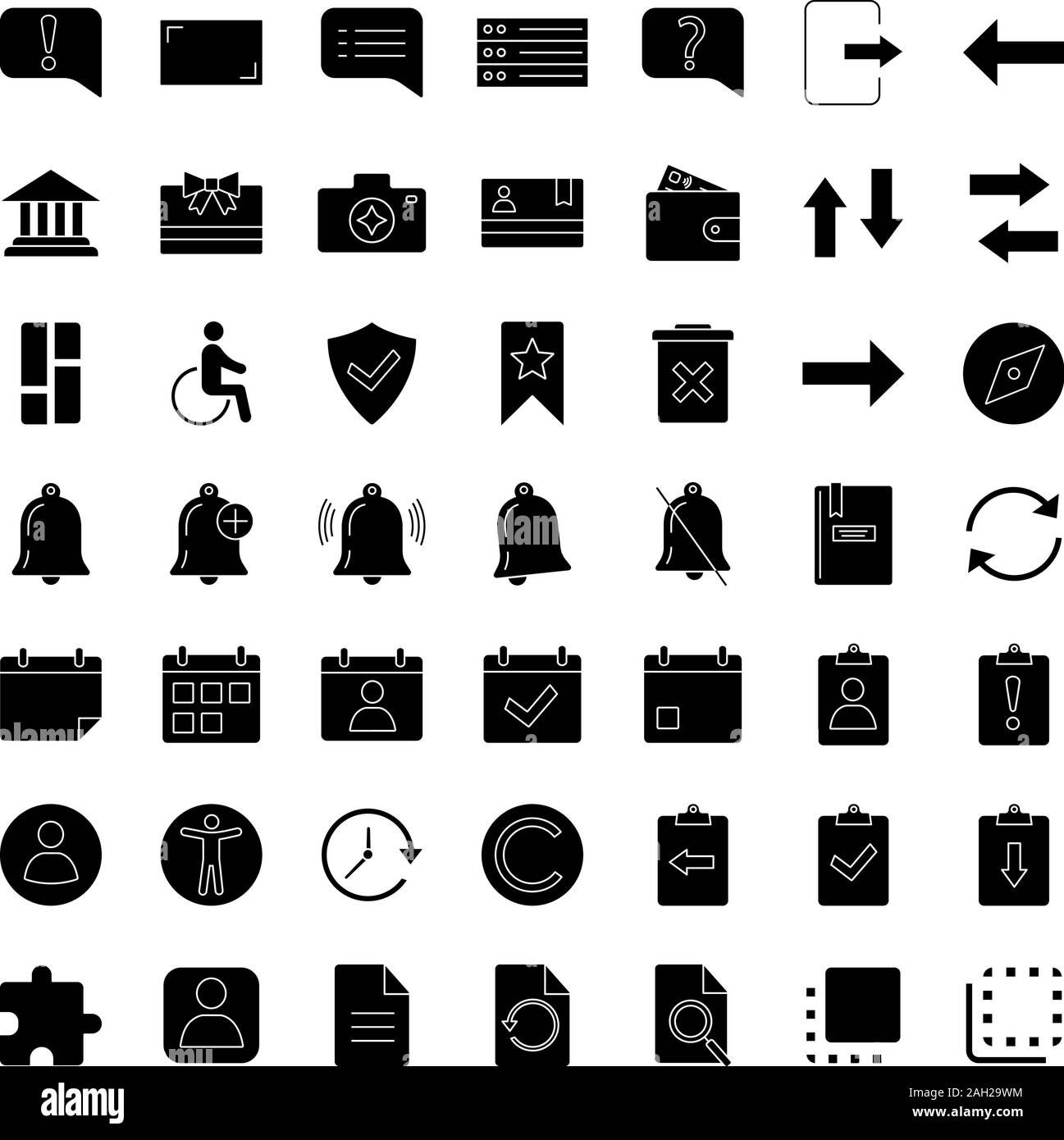UI/UX glyph icons set. System elements. Common actions symbols ...