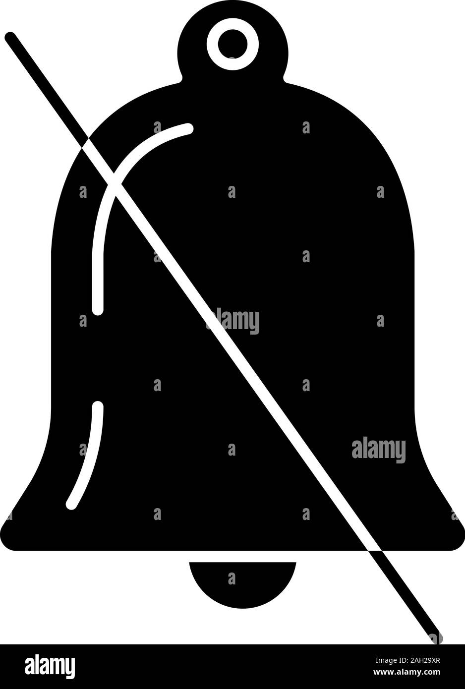 Notifications off glyph icon. Reminder alarm off. Mute. Silhouette ...