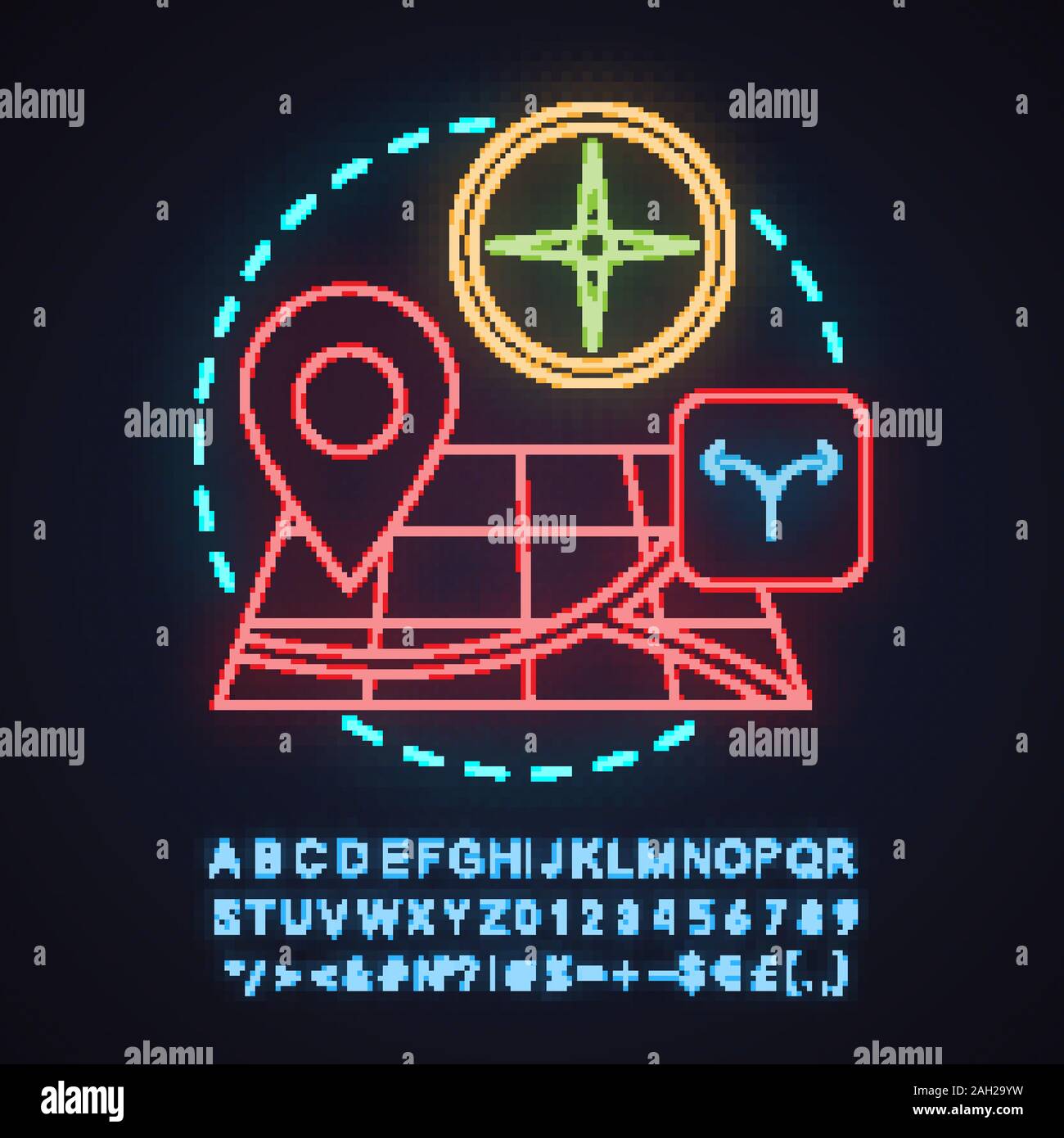 Choosing travel destination neon light concept icon. Orienteering idea ...