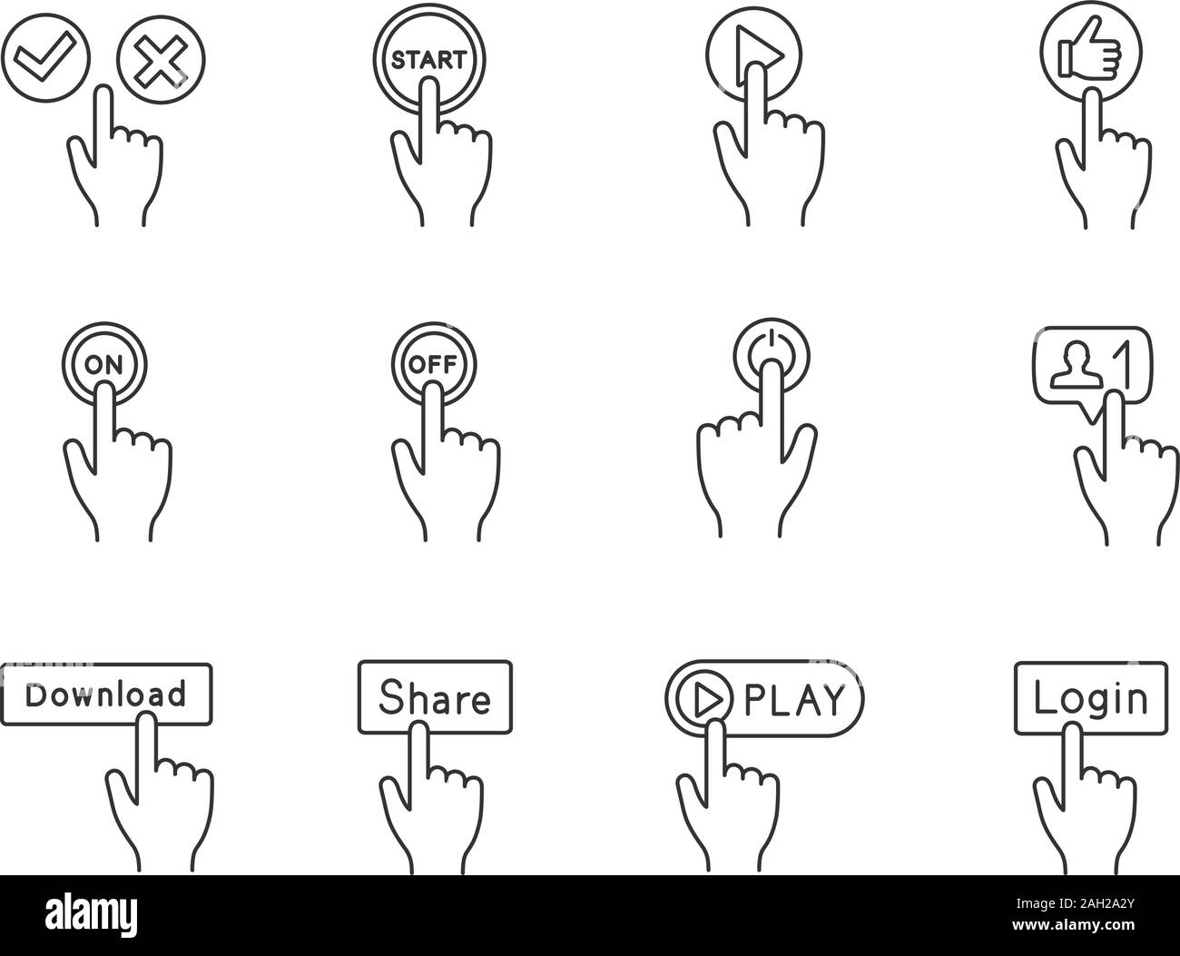App buttons linear icons set. Click. Social media interface. Webpage navigation. Thin line ...