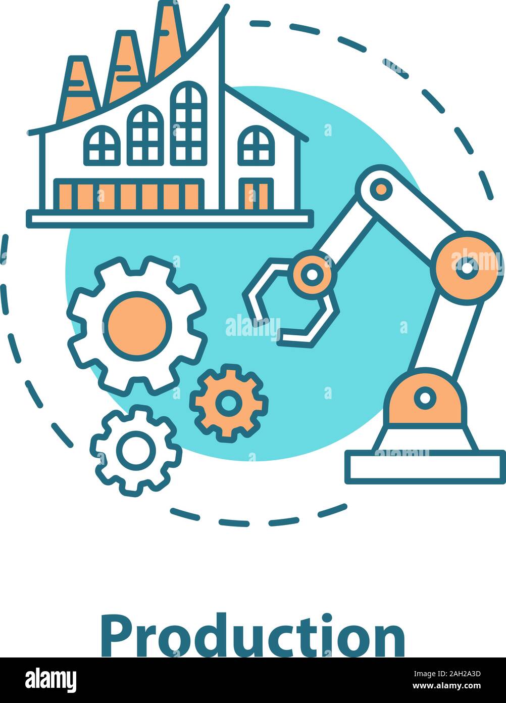 Production concept icon. Manufacturing. Industrial sector idea thin line illustration. Factory ...