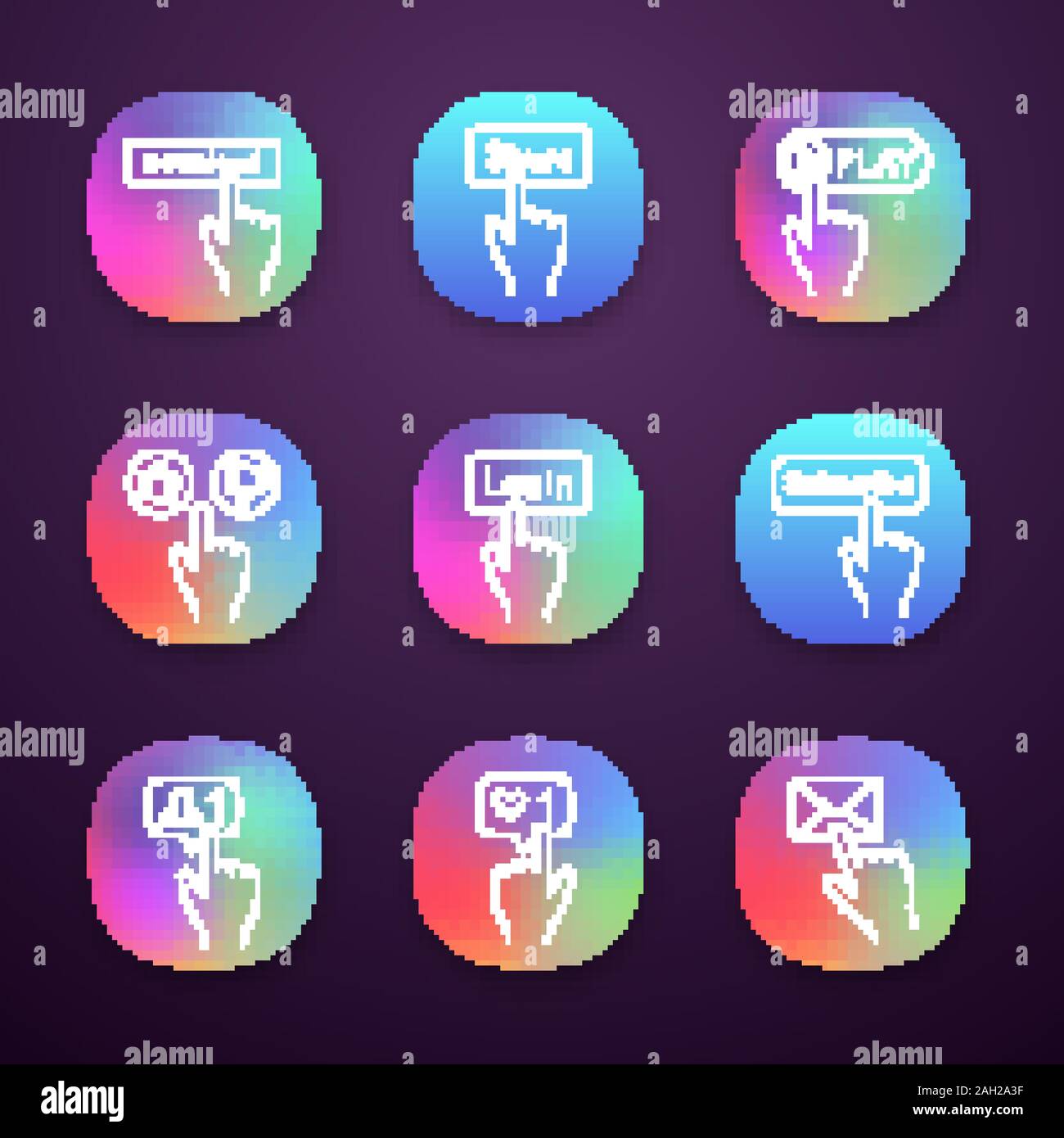 Click buttons icons set. Download, share, play, like and dislike, login, subscribe, new follower ...