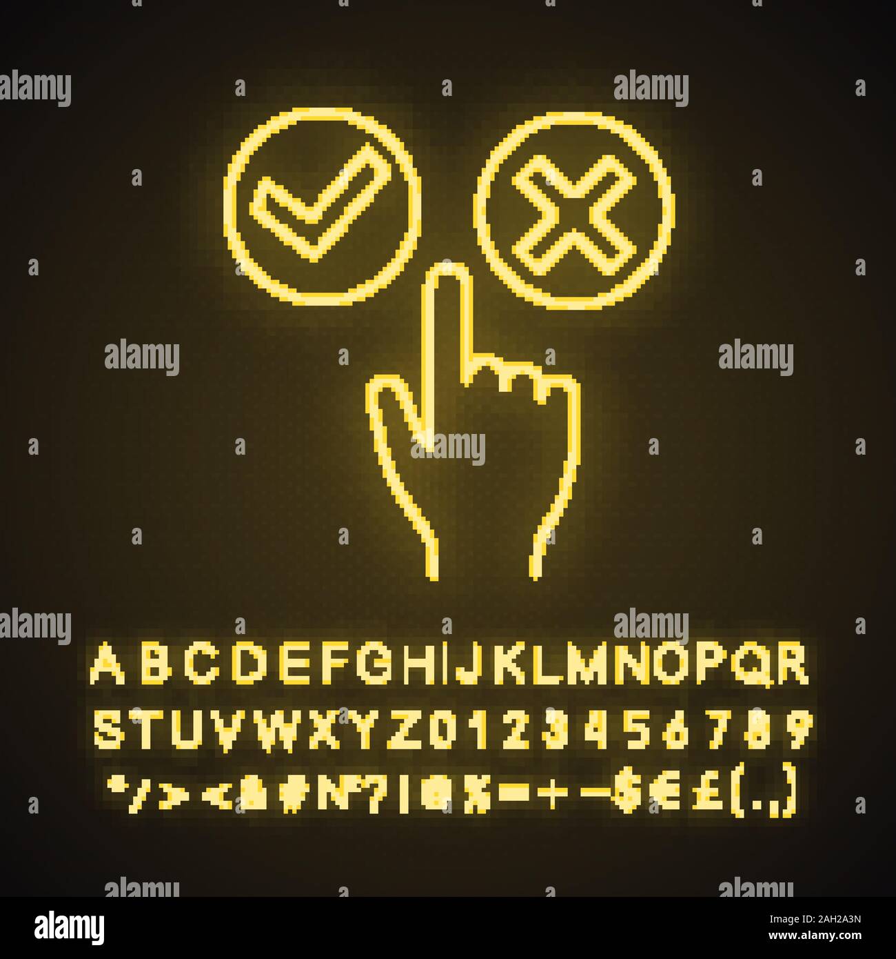 Accept and decline buttons neon light icon. Yes or no click. Approve ...