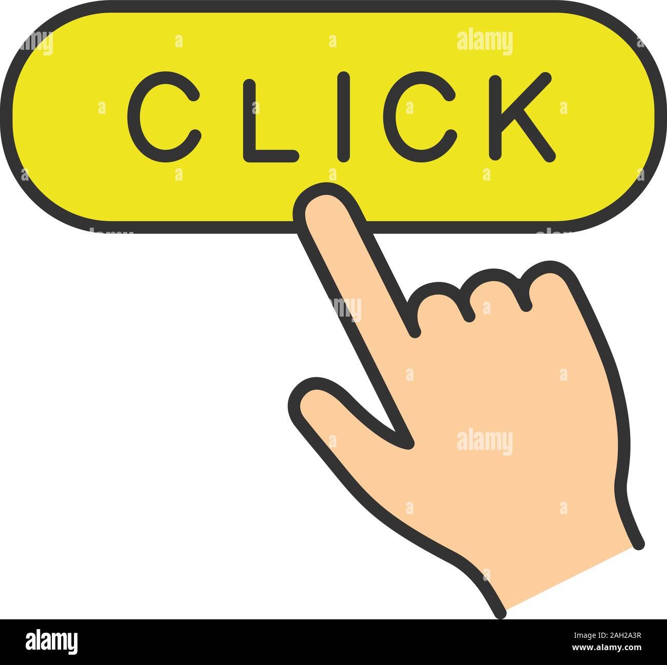 Click button color icon. Webpage navigation. Hand pressing button ...