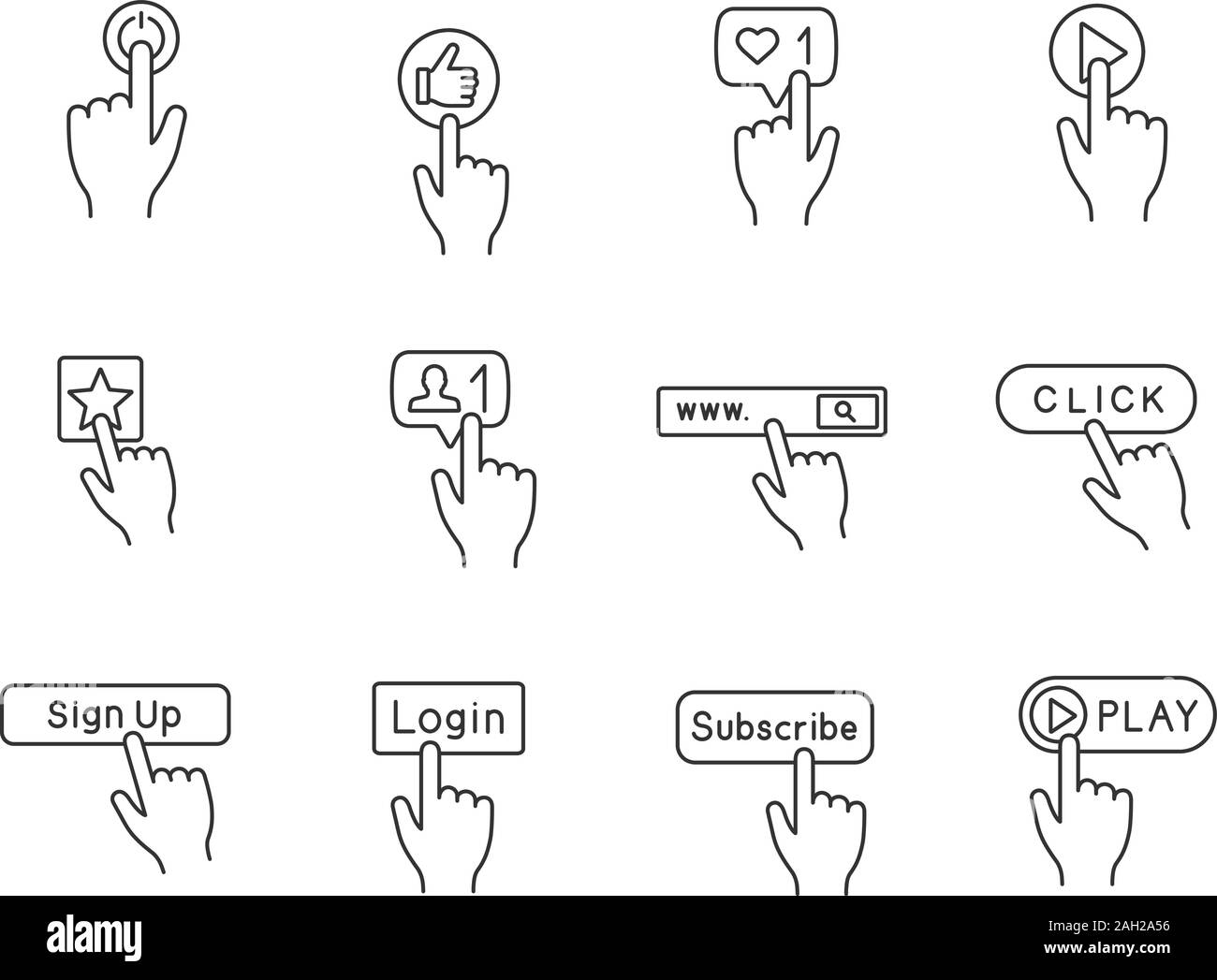 App buttons linear icons set. Click. Social media interface. Webpage ...