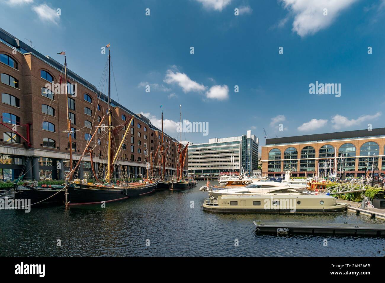 St Katharine Docks Marina Wharf near Tower Bridge in London with some ...