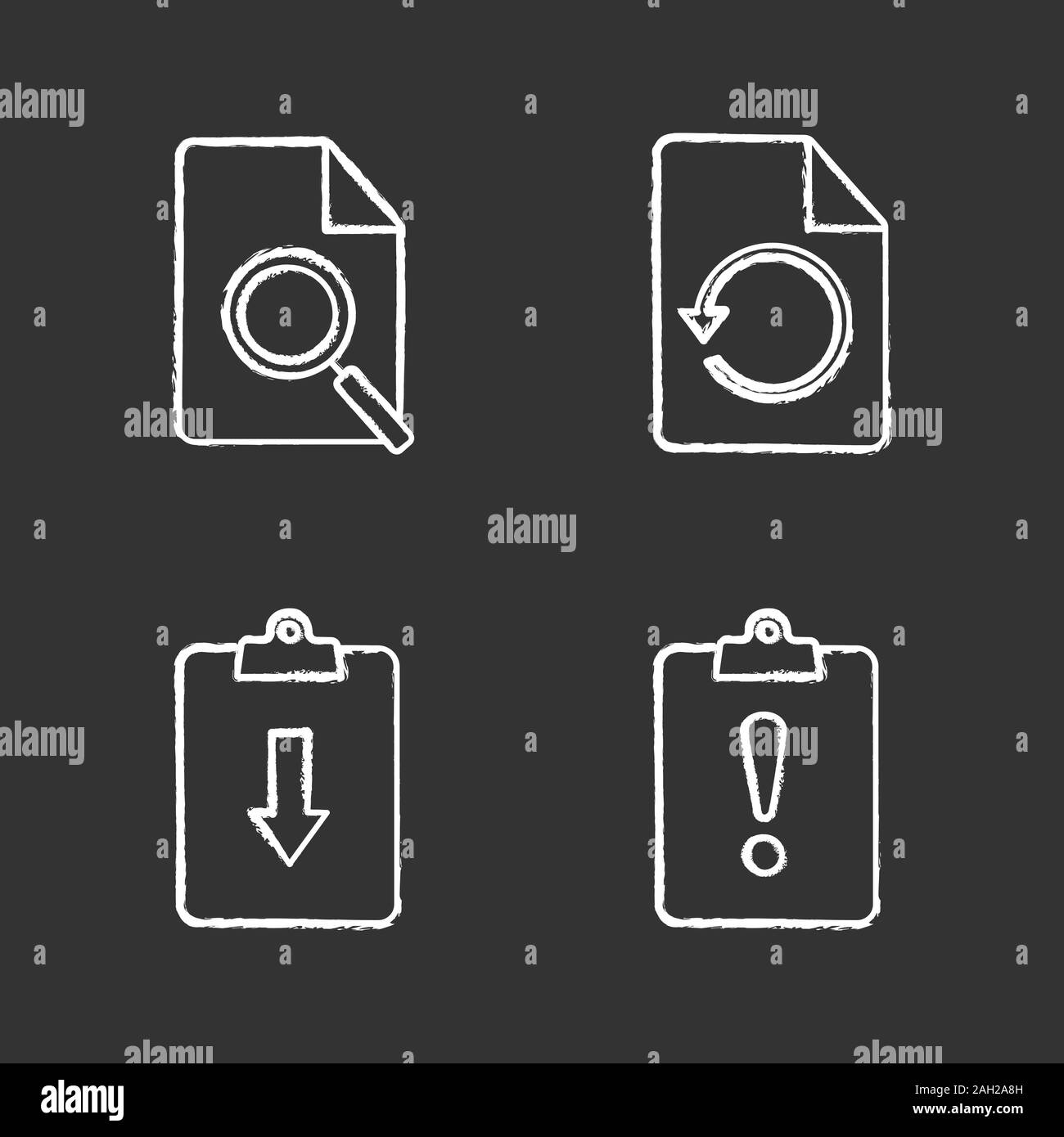 UI/UX chalk icons set. Find in file, restore page, assignments returned and late. Isolated ...