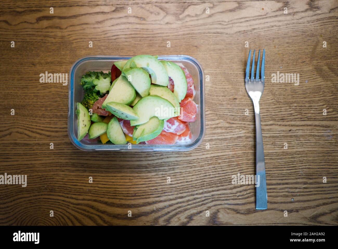 There is a diet meal and a fork on the table Stock Photo - Alamy