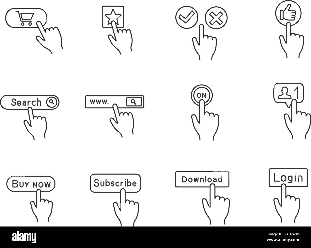 App Buttons Linear Icons Set Click Social Media Interface Webpage Navigation Thin Line