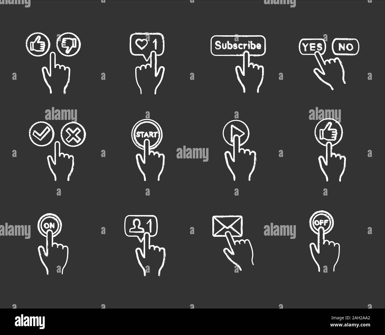 App buttons chalk icons set. Click. Social media interface. Webpage navigation. Isolated vector ...