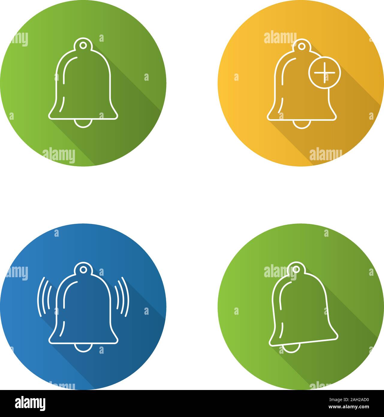 UI/UX flat linear long shadow icons set. Modes of notifications. Reminder. Vector outline ...