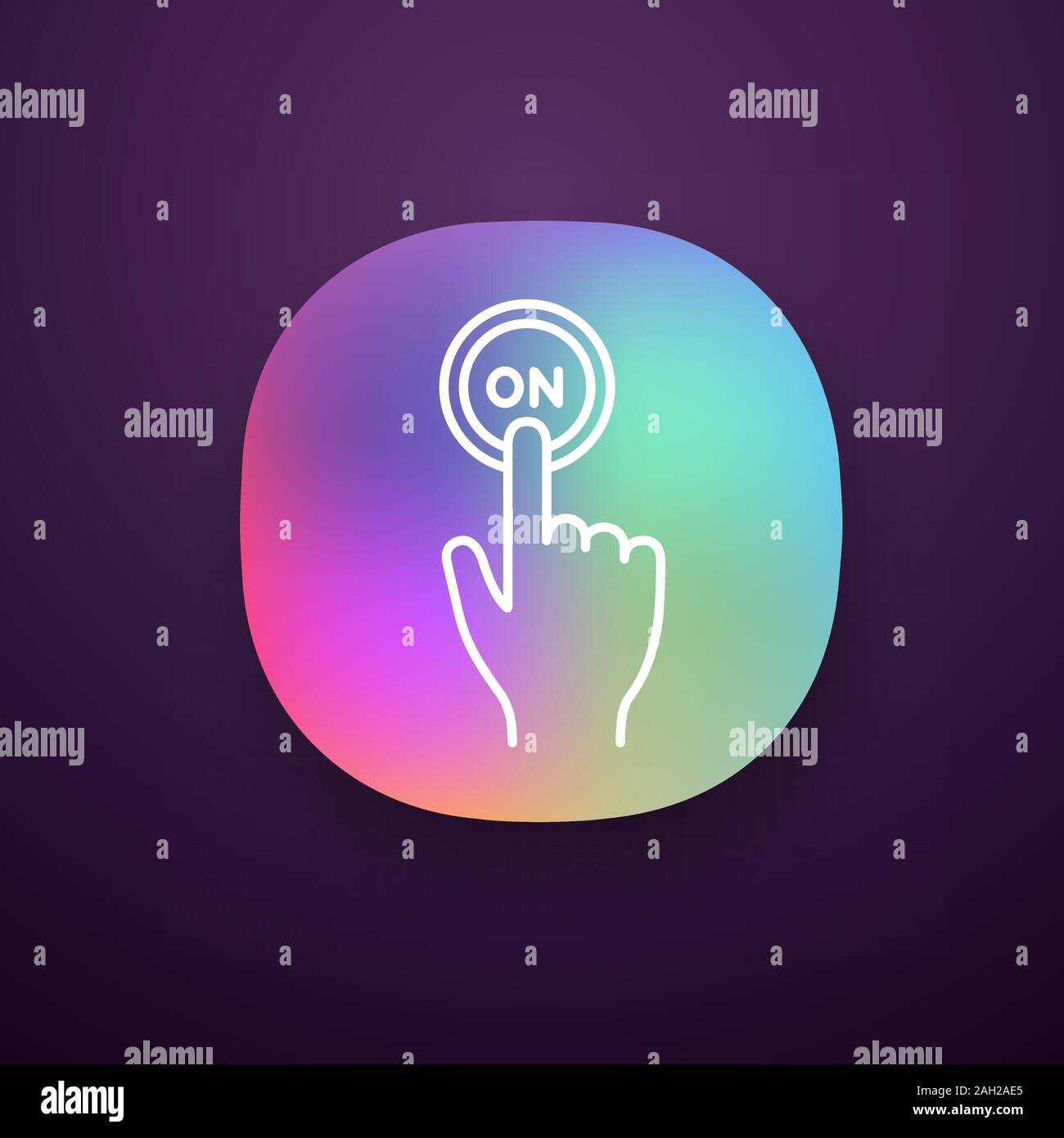 Turn on button click app icon. Power. Hand pressing button. UI/UX user interface. Web or mobile ...