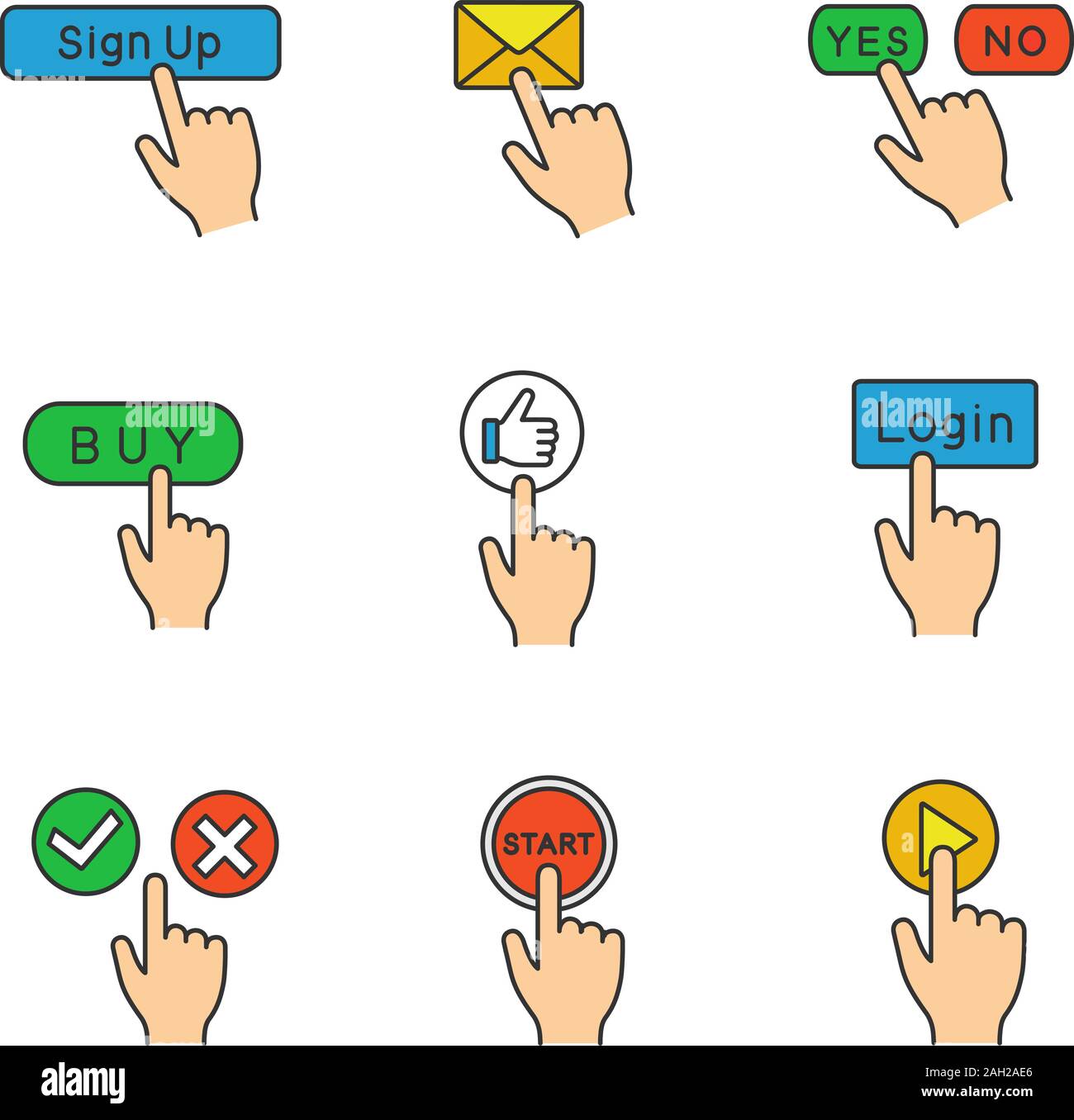 App Buttons Color Icons Set Click Sign Up Message Yes Or No Buy Like Login Accept Or