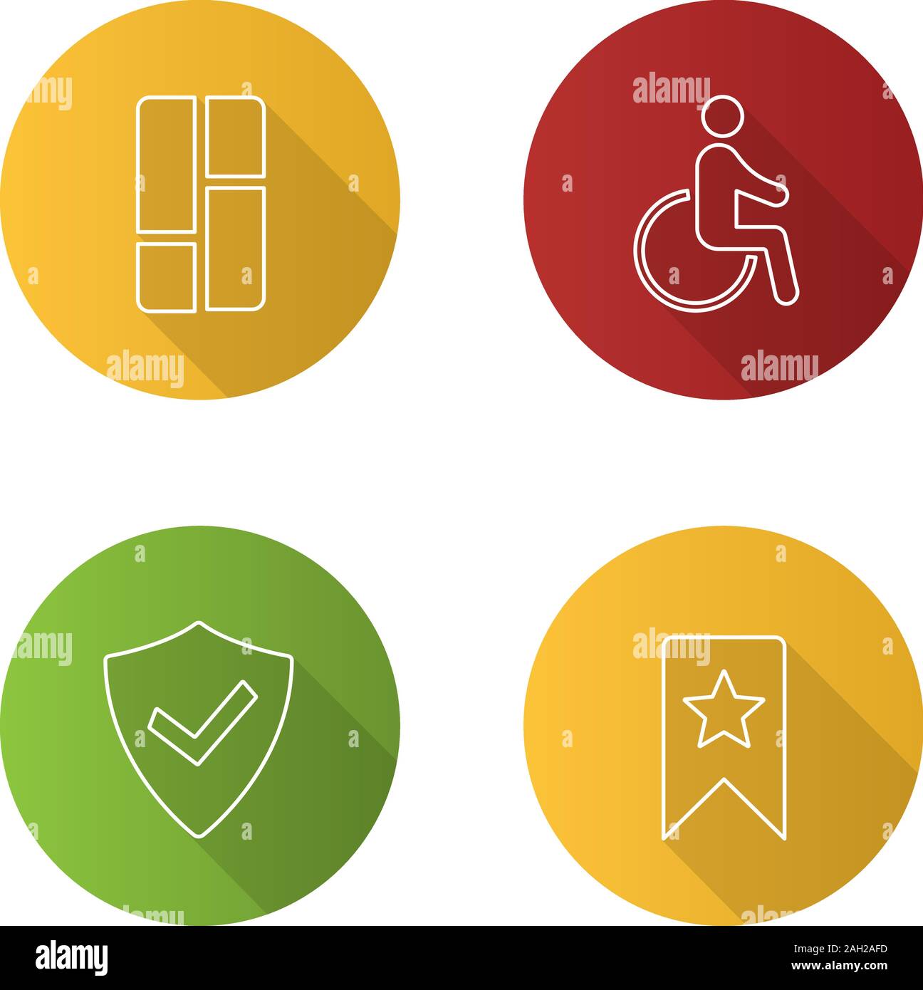 UI/UX flat linear long shadow icons set. Dashboard, accessible, verified user, bookmark. Vector ...