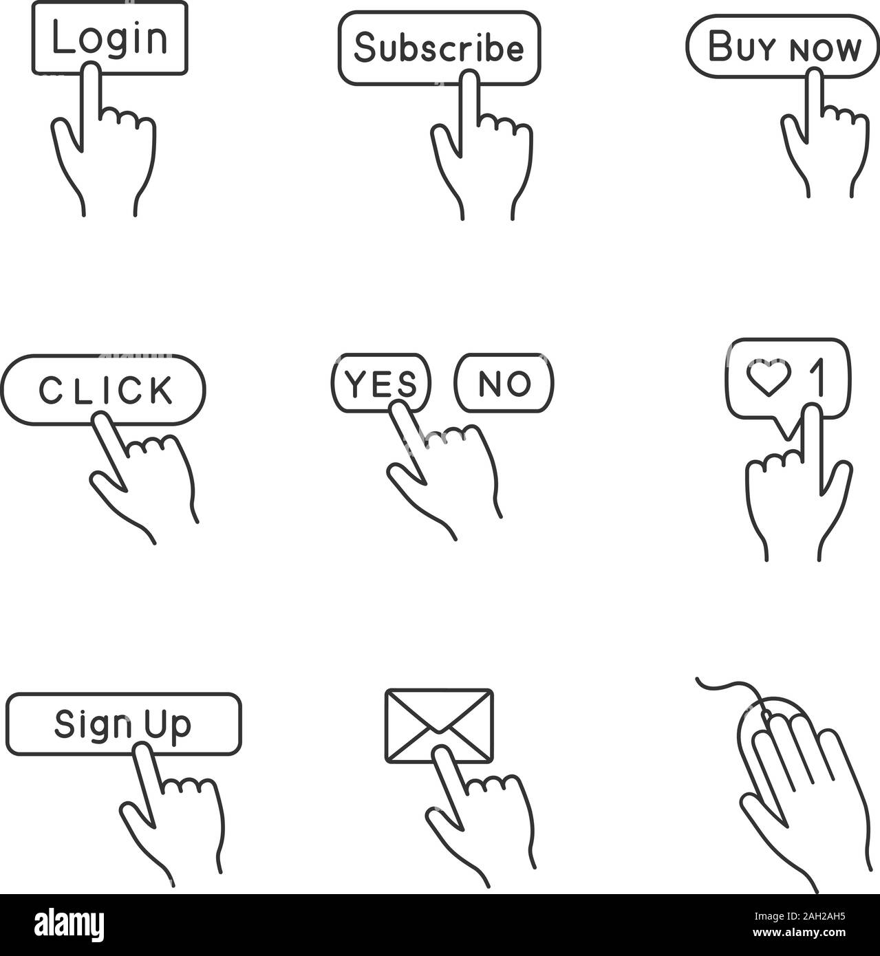 App Buttons Linear Icons Set Login Subscribe Buy Yes Or No Likes Counter Sign Up Message