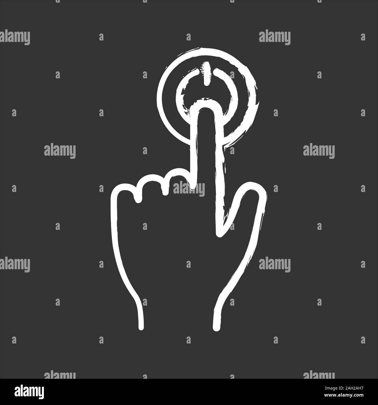 Power button click chalk icon. Start. Turn on. Hand pressing button ...