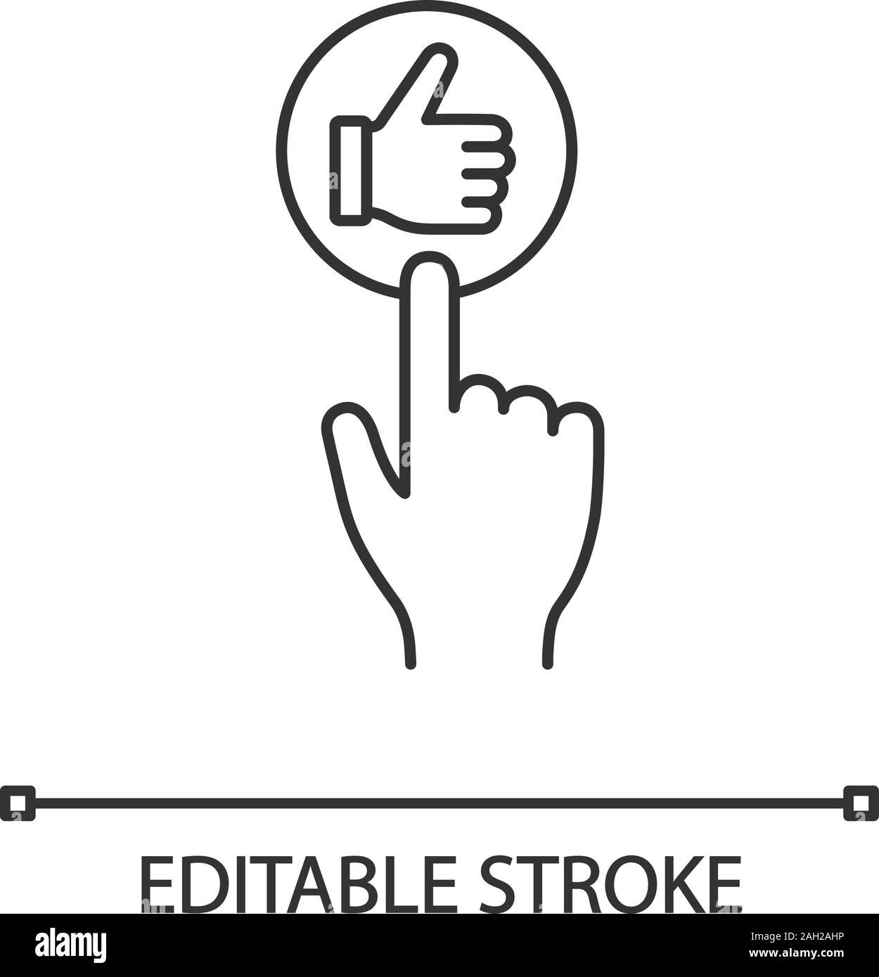 Like button click linear icon. Thumbs up. Hand pushing button. Thin ... Like button click linear icon. Thumbs up. Hand pushing button. Thin ...