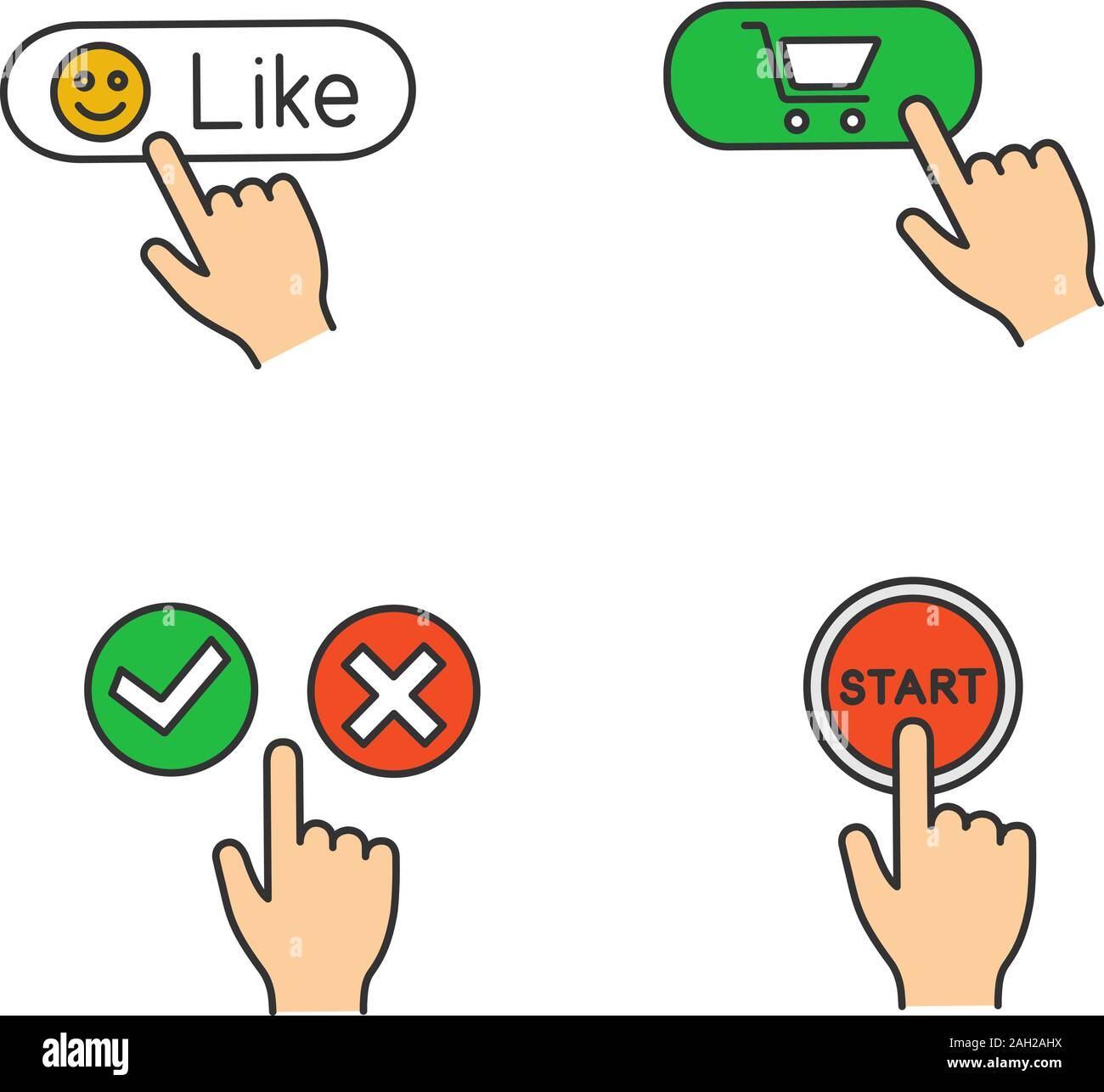 App buttons color icons set. Click. Like, buy, accept and decline ...