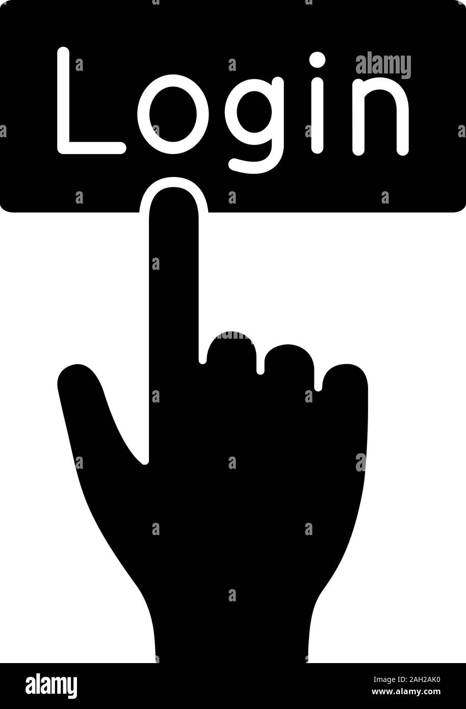 Login button click glyph icon. Silhouette symbol. Authorization. Hand ...