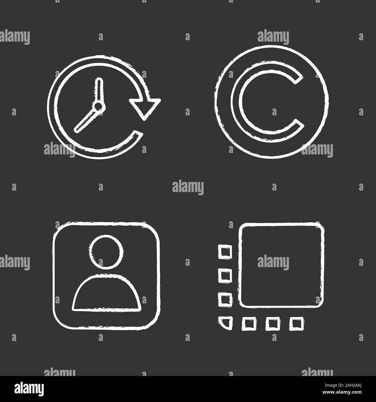 UI/UX chalk icons set. Update, copyright, user account, flip to front ...