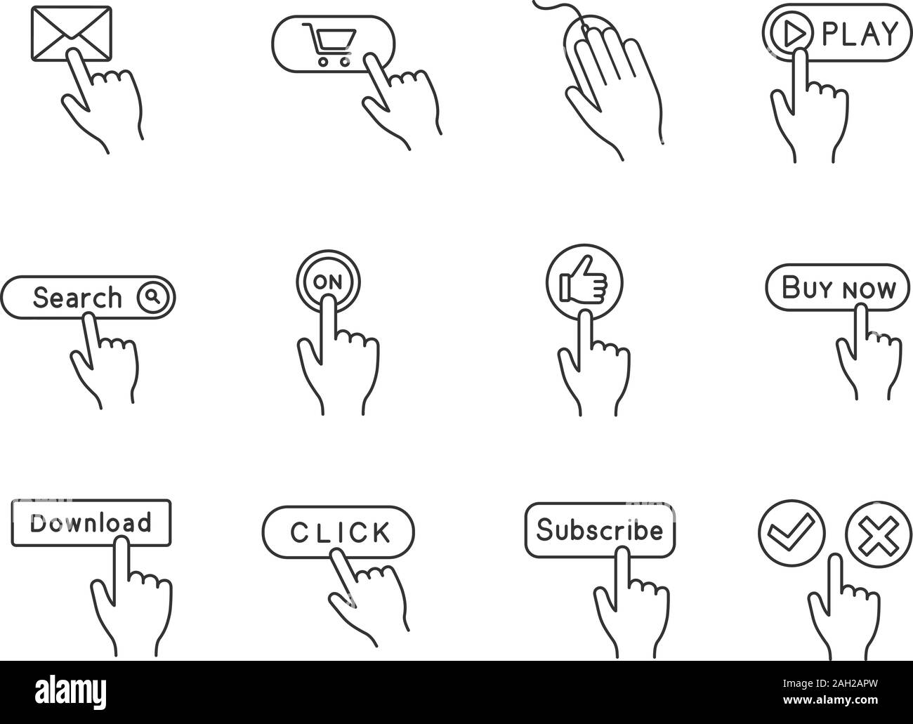 App buttons linear icons set. Click. Social media interface. Webpage navigation. Thin line ...