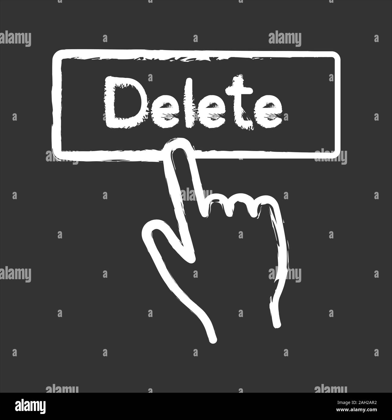 Delete button click chalk icon. Del. Hand pressing button. Isolated vector chalkboard ...