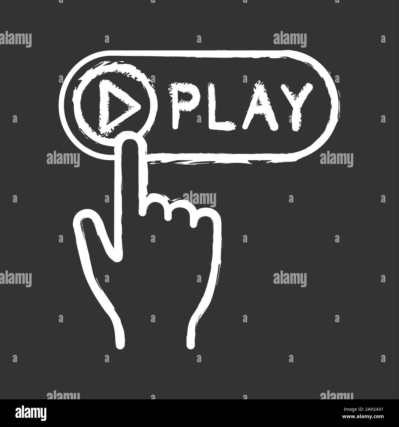 Play button click chalk icon. Multimedia player. Start, launch. Hand ...