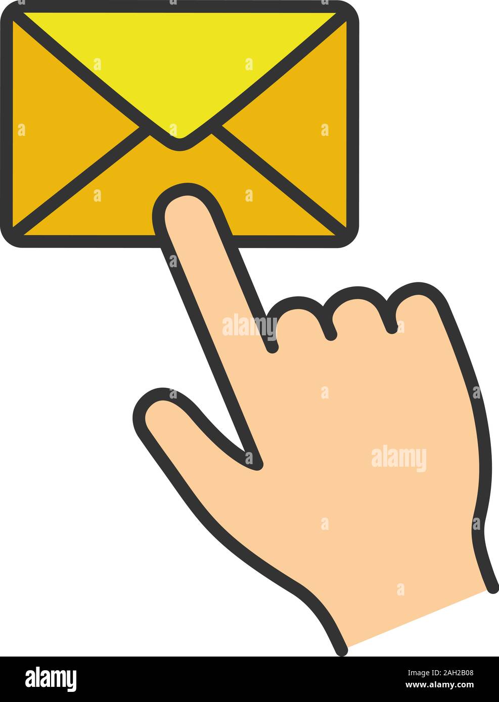 Mail button click color icon. SMS. Email app. Messenger. Hand pressing ...