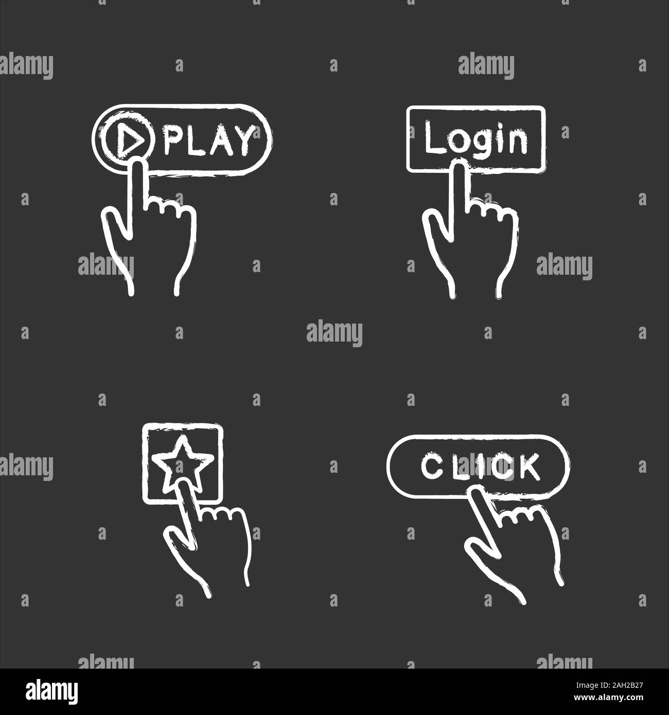App buttons chalk icons set. Click. Play, login, add to favorite ...
