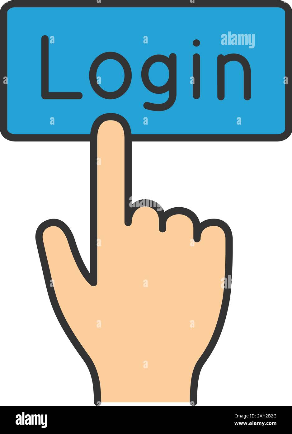 Login button click color icon. Authorization. Hand pressing button ...