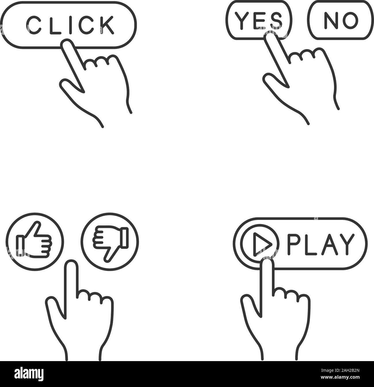App buttons linear icons set. Click. Yes and no, play, like and dislike ...