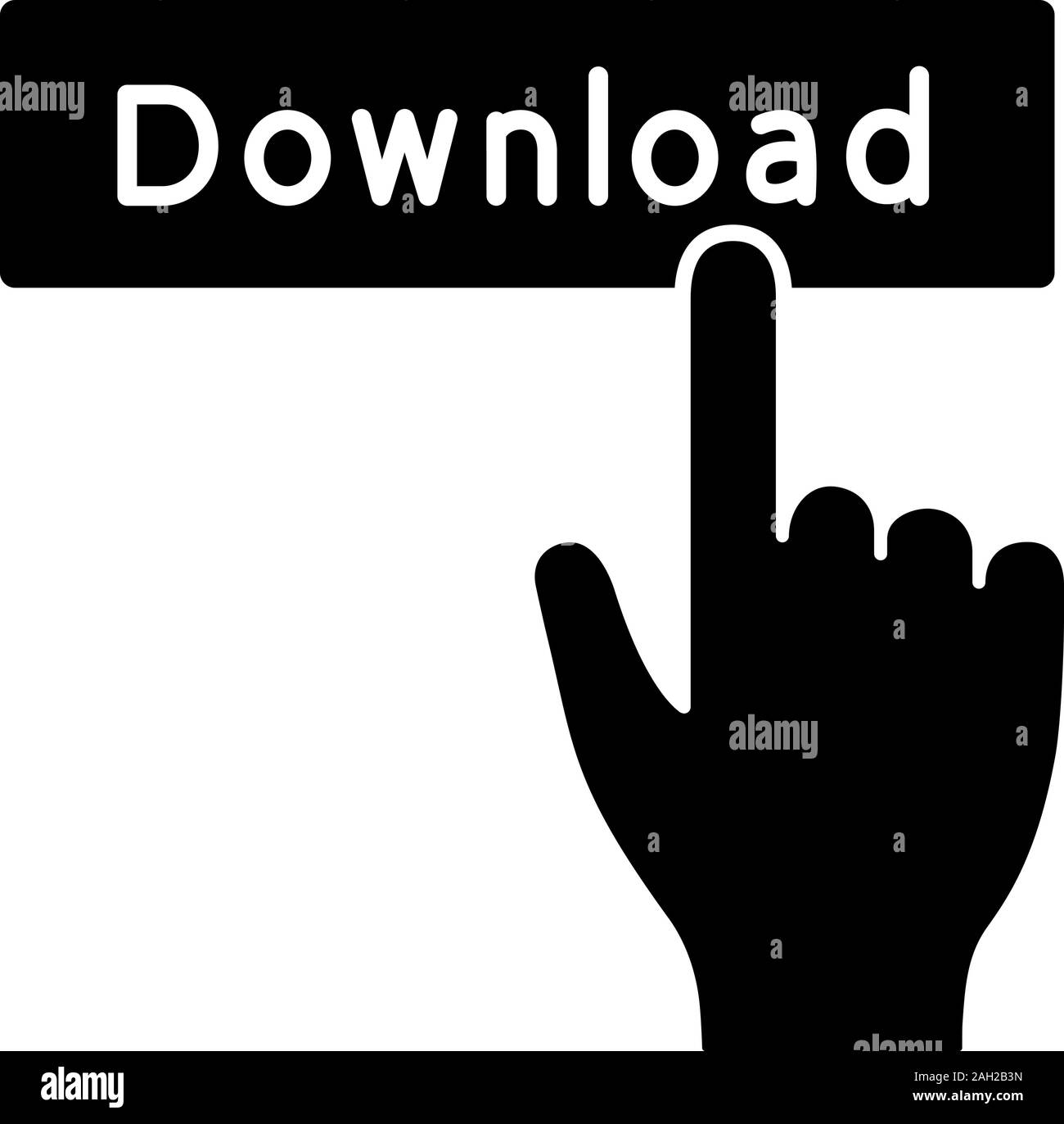 Download button click glyph icon. Silhouette symbol. Data receiving ...