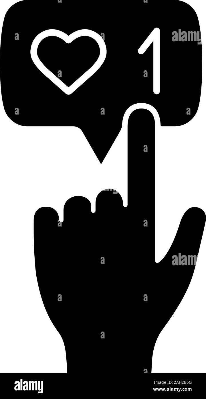 Like counter button glyph icon. Silhouette symbol. Social media activity notification. New like ...