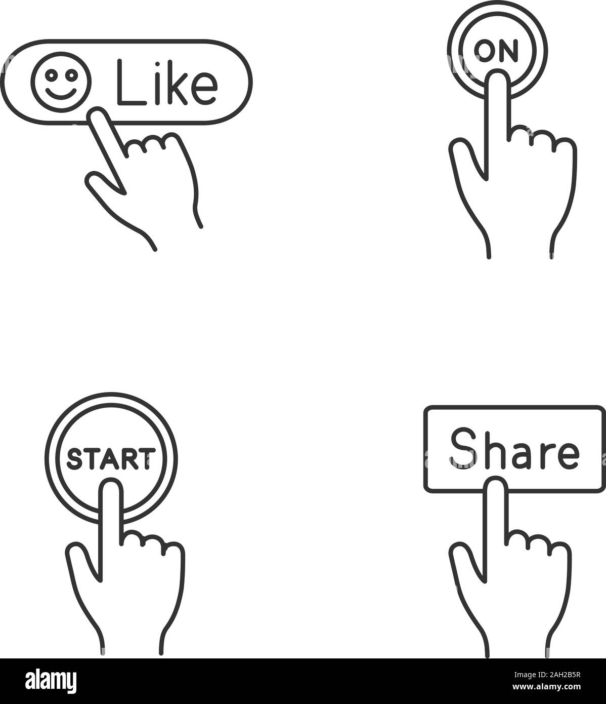 App Buttons Linear Icons Set Click Like Turn On Start Share Thin Line Contour Symbols