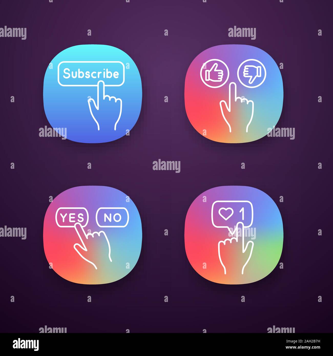 Click App Icons Set Apps Buttons Subscribe Thumbs Up And Down Yes No Like Counter Uiux