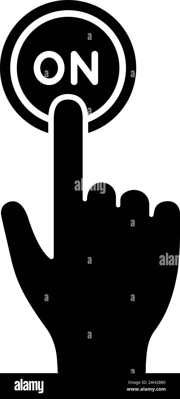 Turn on button click glyph icon. Silhouette symbol. Power. Hand ... Turn on button click glyph icon. Silhouette symbol. Power. Hand ...