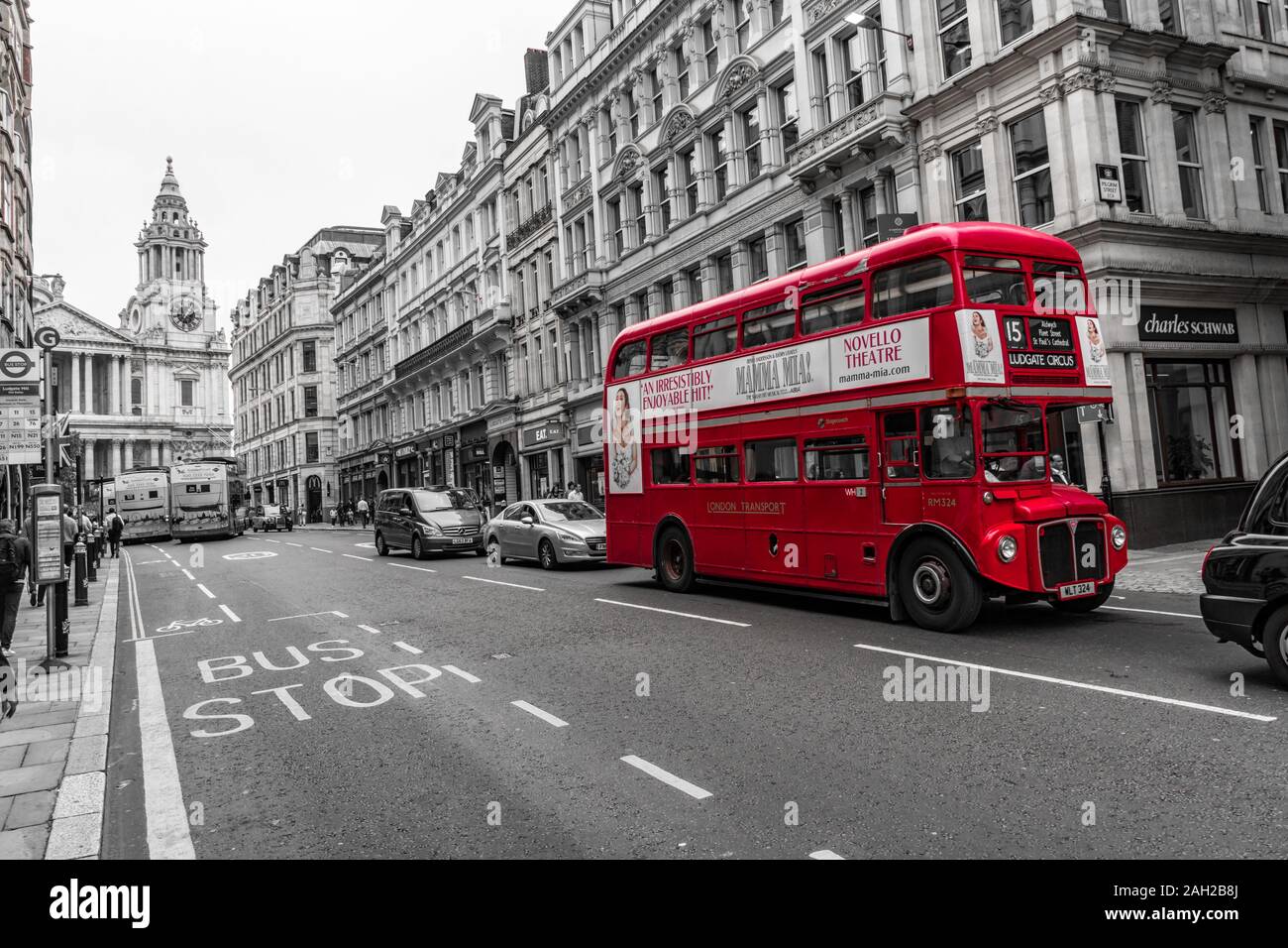 Old Red bus double decker outside St Paul's Cathedral, London, England ...