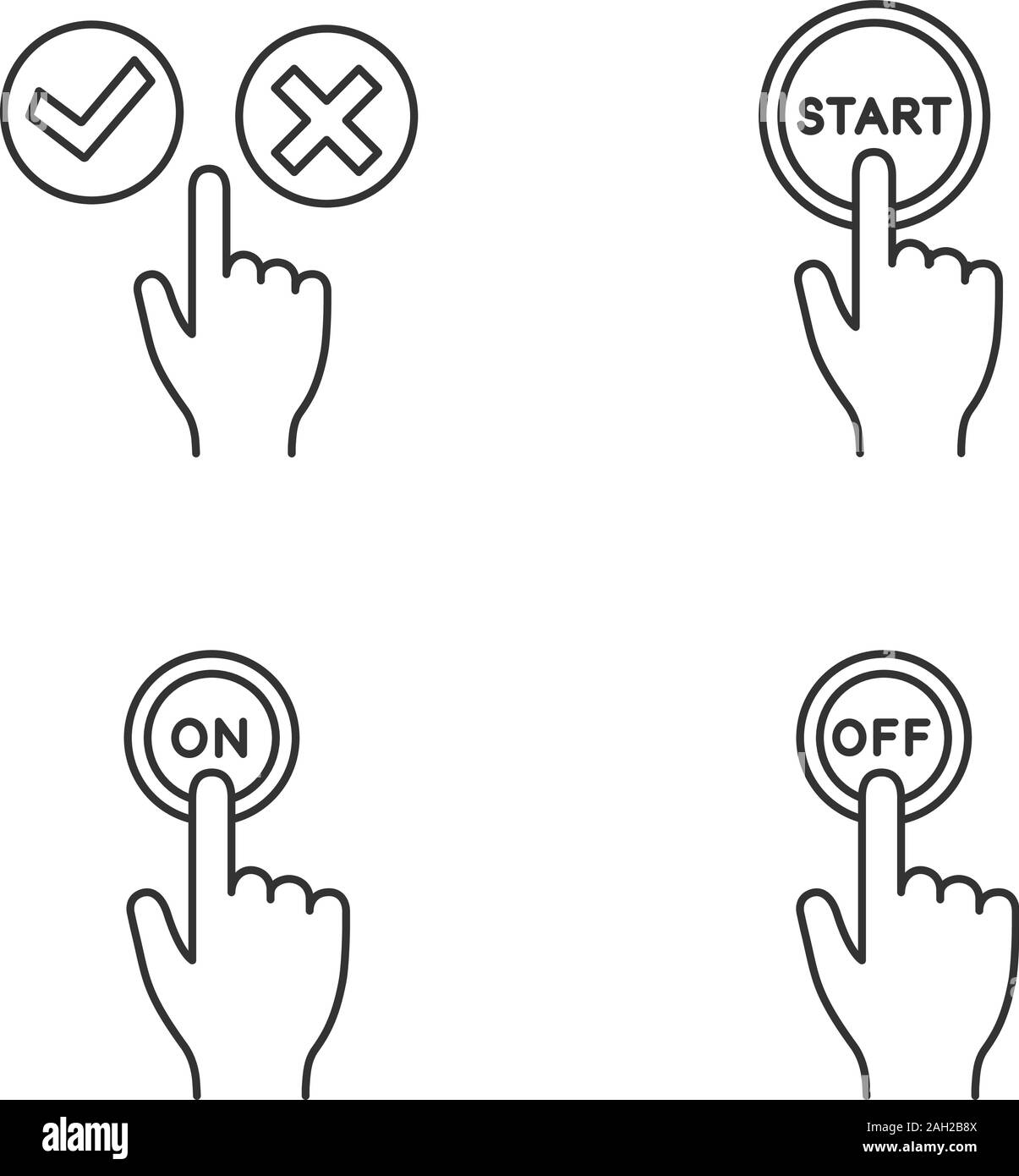 App Buttons Linear Icons Set Click Accept And Decline Start Turn On And Off Thin Line