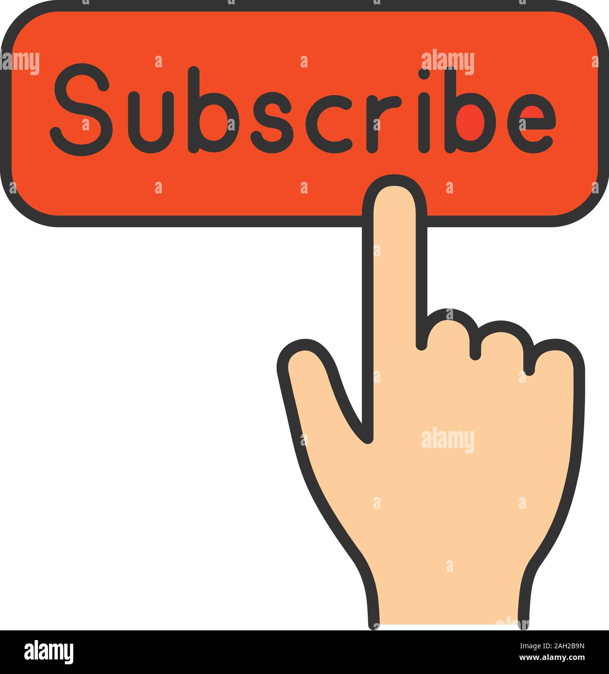Subscribe button click color icon. Subscription. Social media app. Hand ...