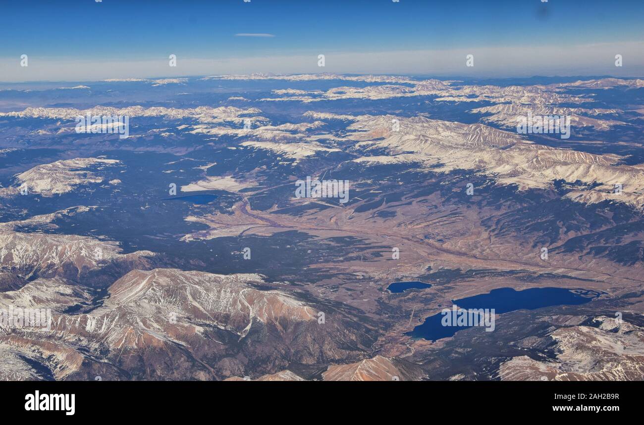 Colorado Rocky Mountains Aerial panoramic views from airplane of ...