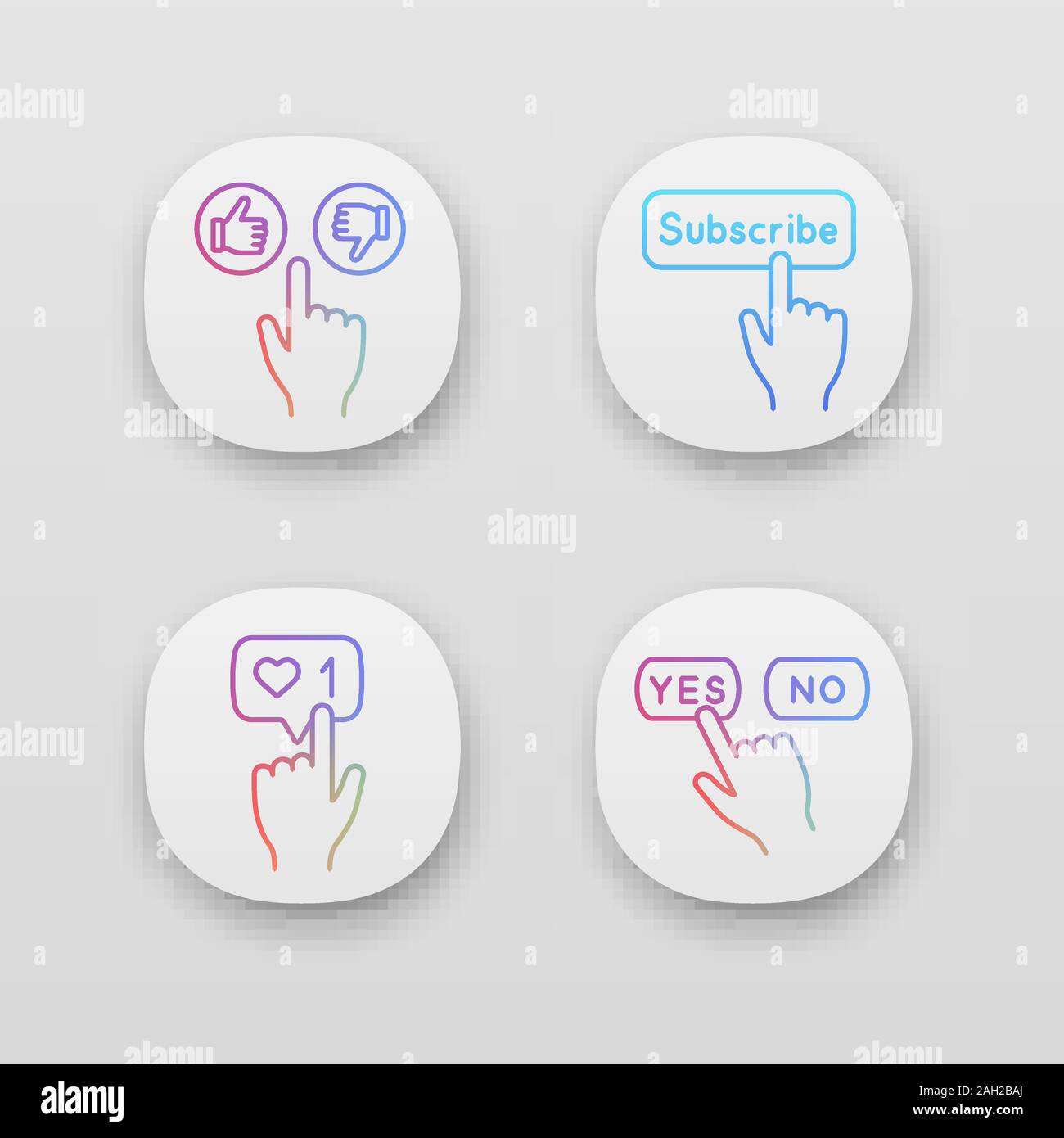 Click App Icons Set Subscribe Thumbs Up And Down Yes No Like Counter Uiux User Interface