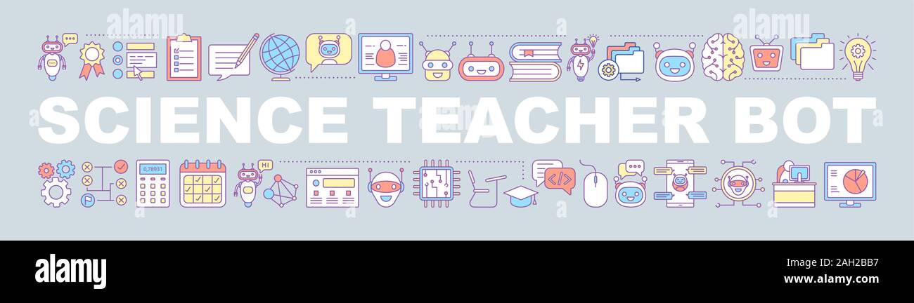 Science teaching bot word concepts banner. Chatbot. Machine learning ...