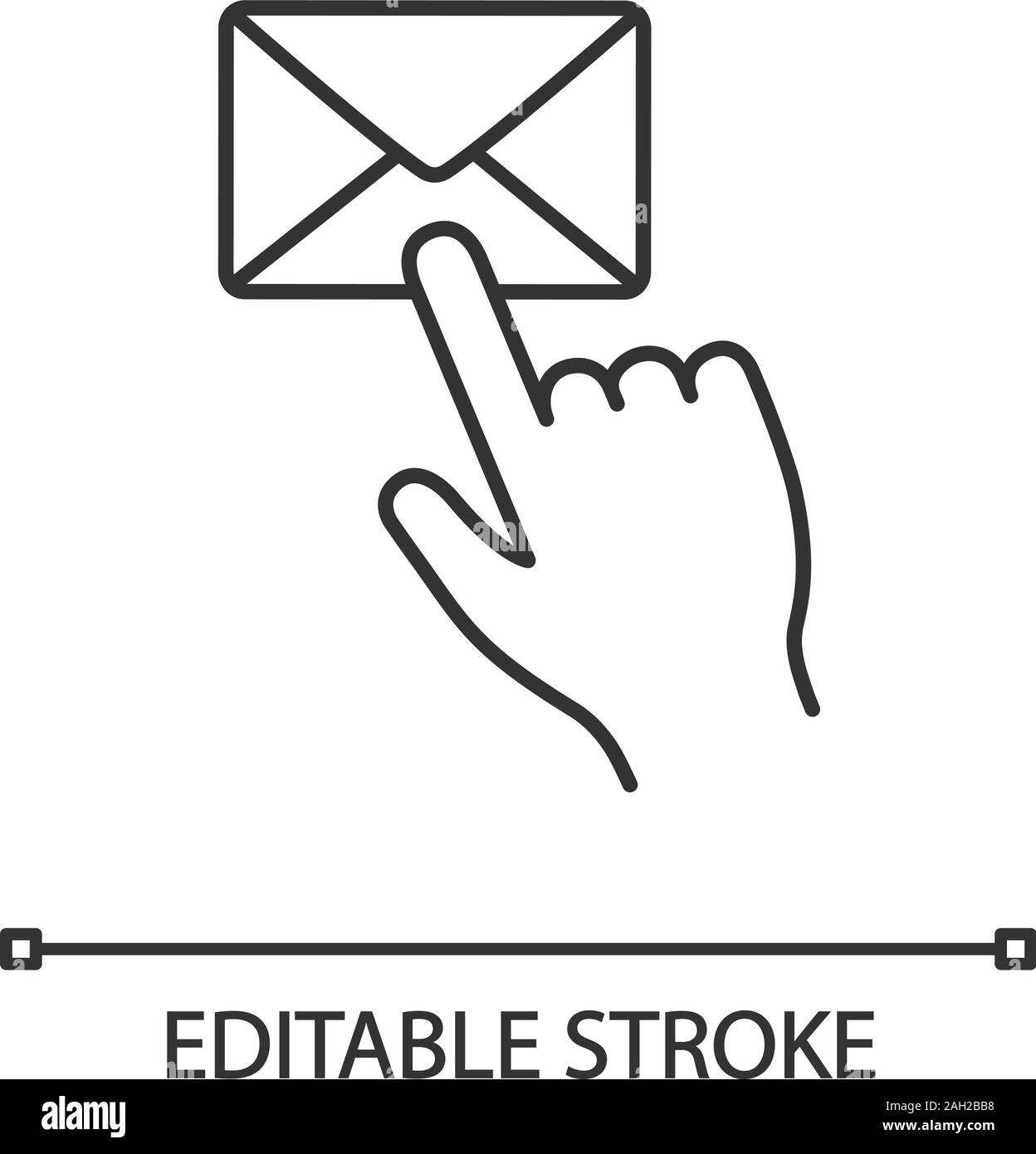 Mail button click linear icon. SMS. Email app. Messenger. Hand pressing ...