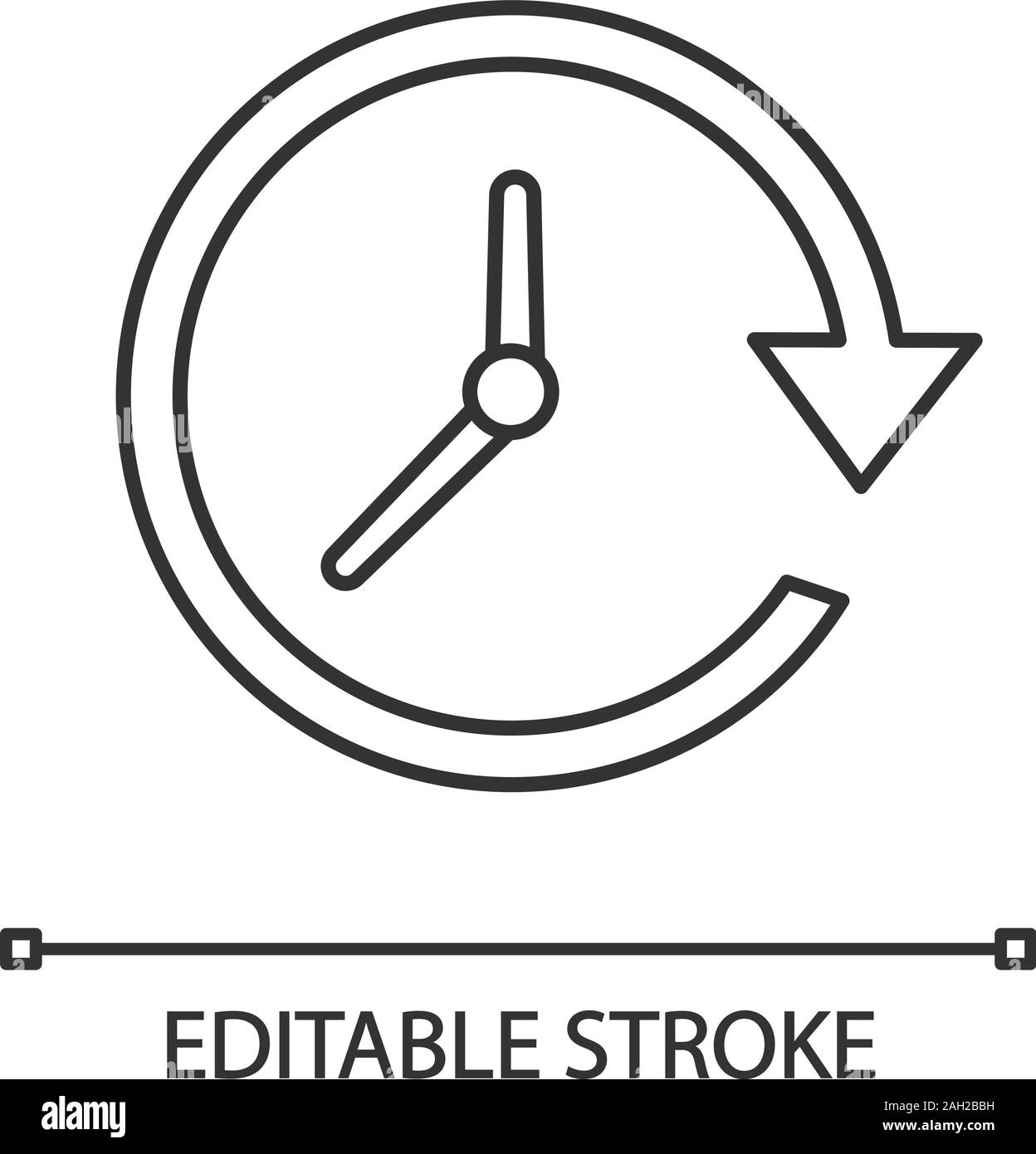 Update linear icon. Thin line illustration. Clockwise. Clock with circle arrow. Contour symbol ...