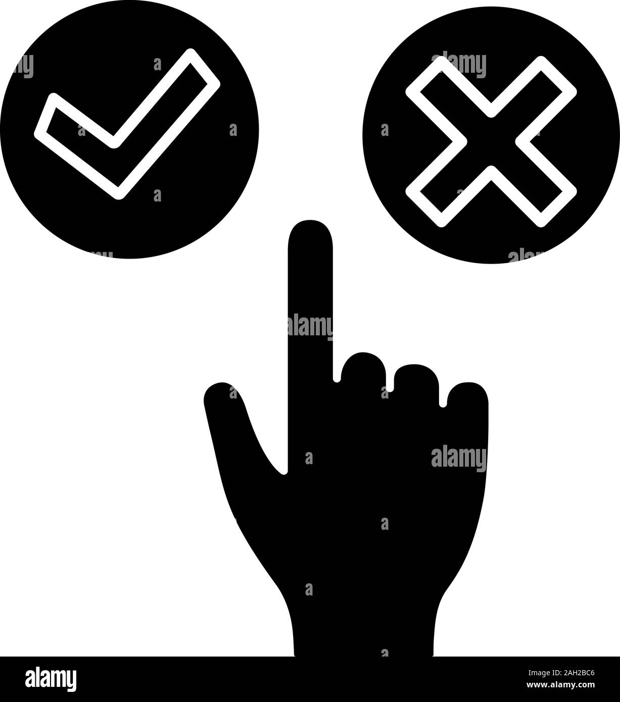 Accept and decline buttons glyph icon. Silhouette symbol. Yes or no click. Approve and delete ...