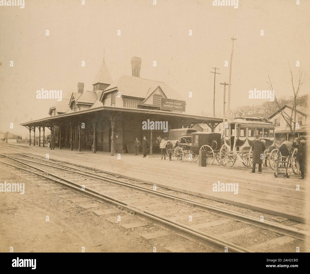 Antique c1890 photograph, “Delaware, Lackawanna & Western railroad station in Oswego, New York ...