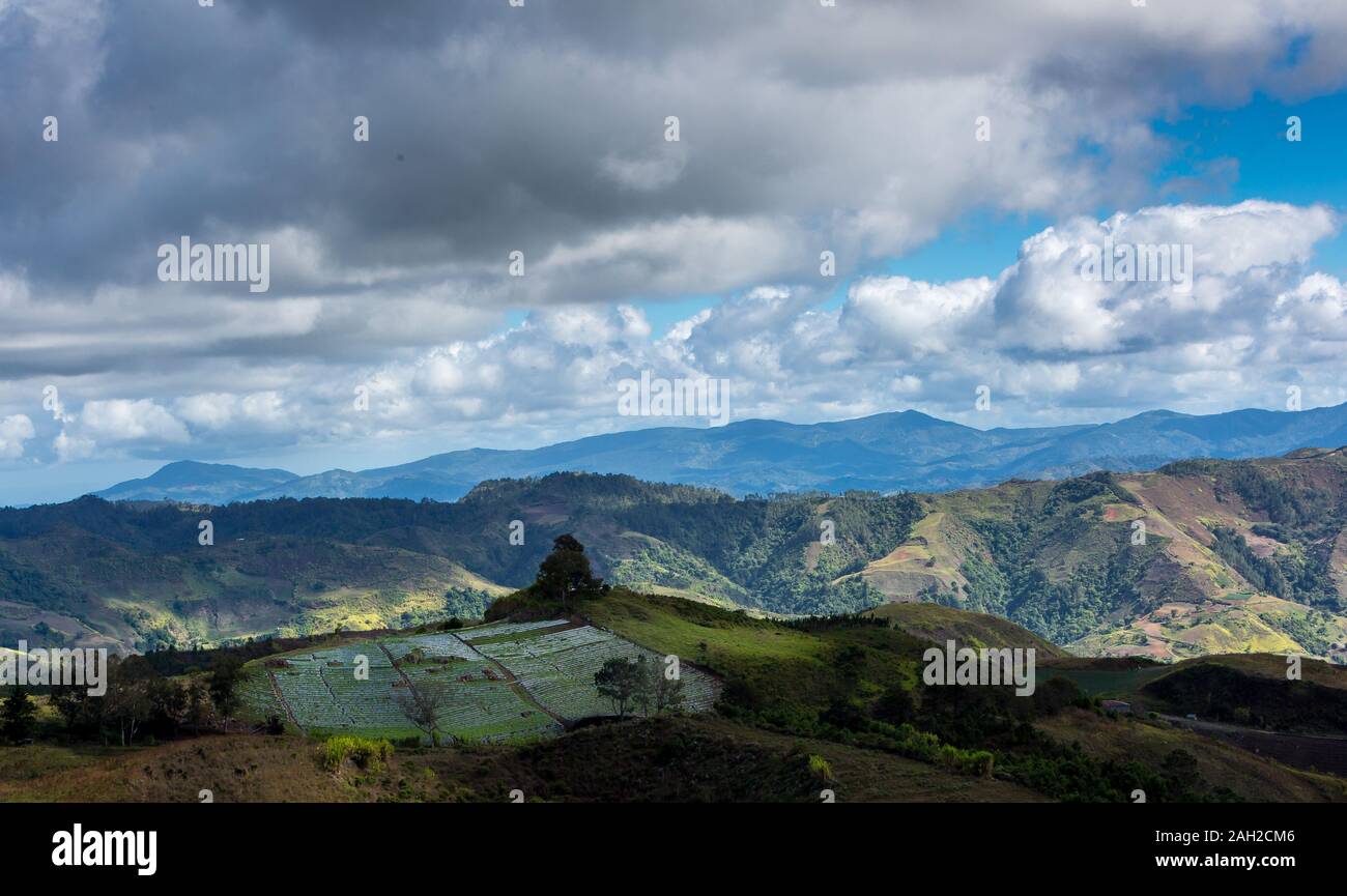 dramatic landscape image of mountains and valleys high in the caribbean ...