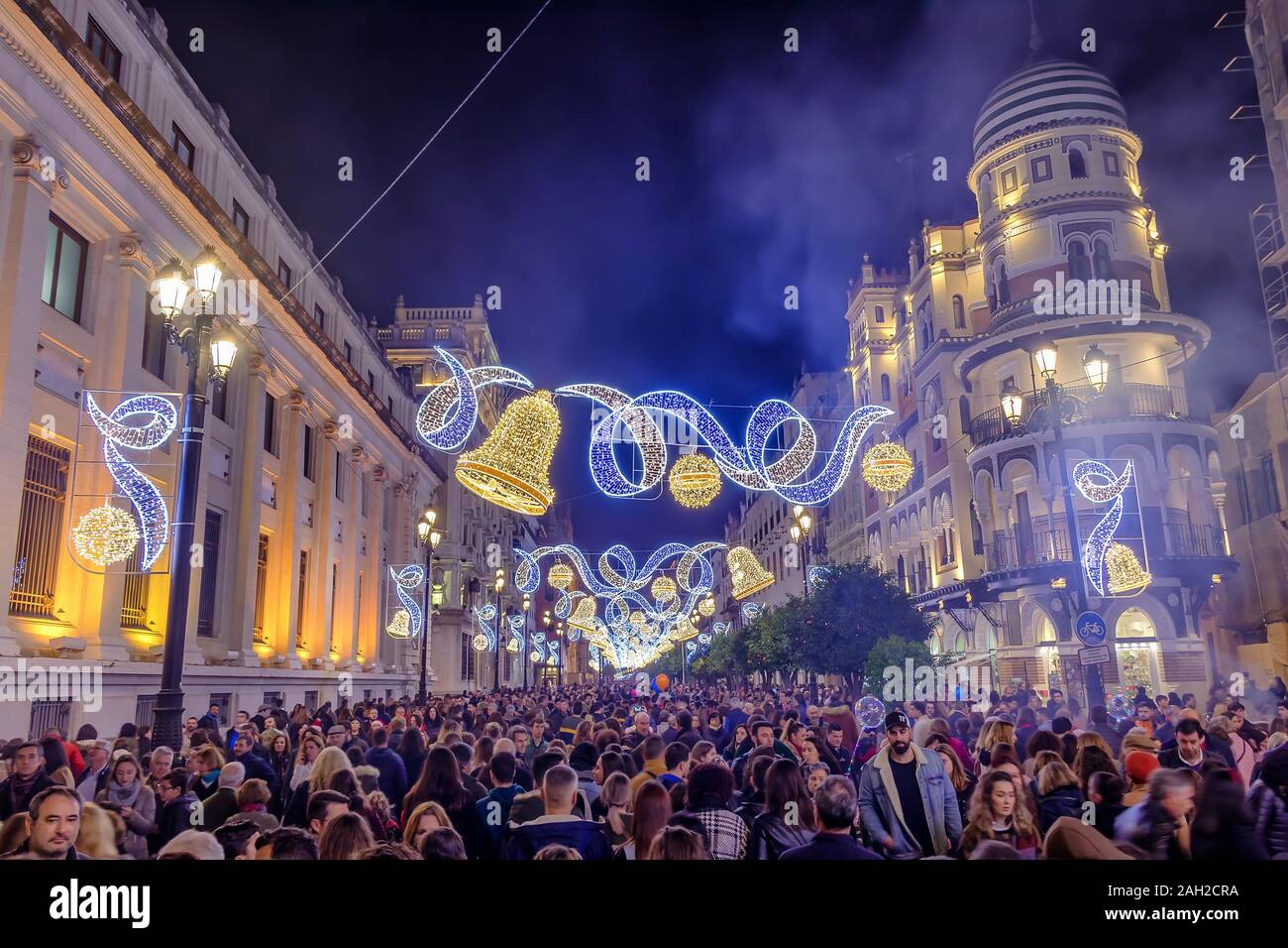Seville, Spain - December 22,2019: View of Seville at christmas time ...